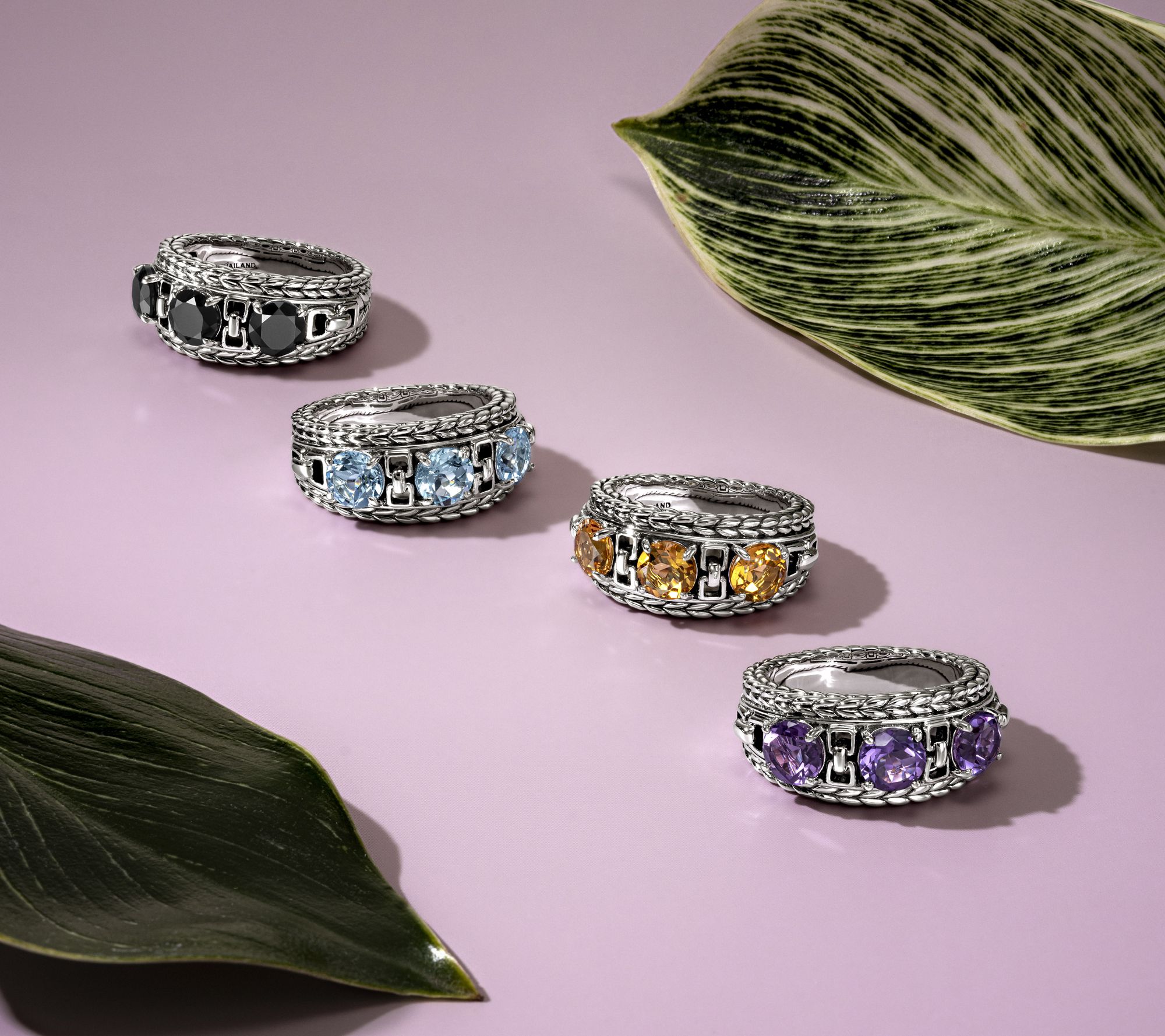 JAI Sterling Silver Round Gemstone Box Chain Ring - QVC.com