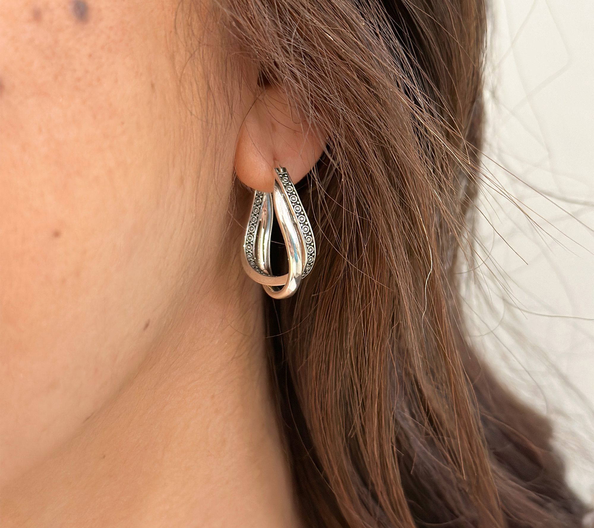 JAI Sterling Silver Swirl Texture Hoop Earrings - QVC.com