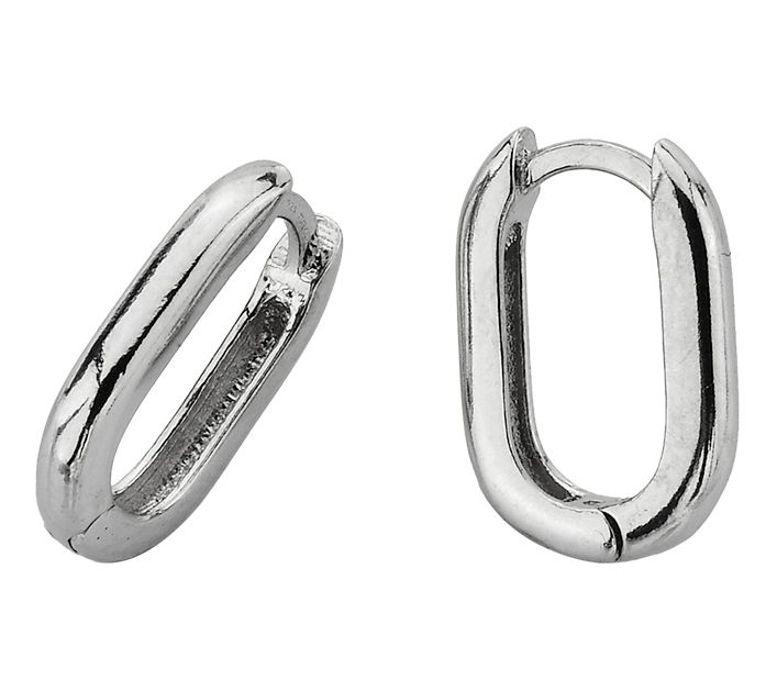 Silver Style Oval Huggie Hoop Earrings Sterling Silver