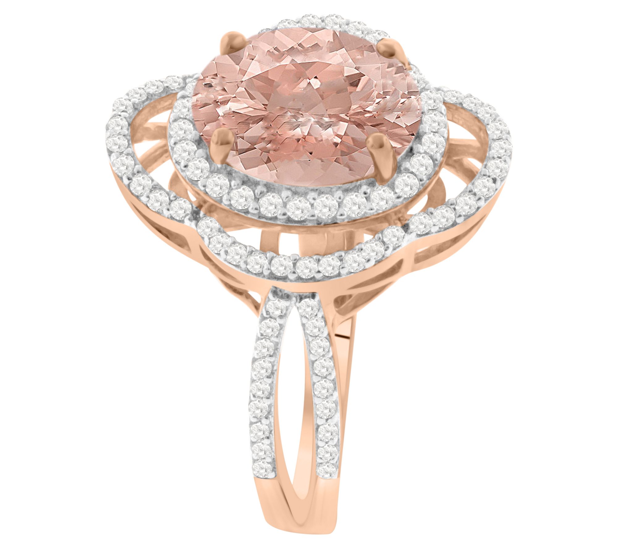 14K Rose Gold-Plated 2.75 cttw Morganite & Wh ite Zircon Ring - QVC.com