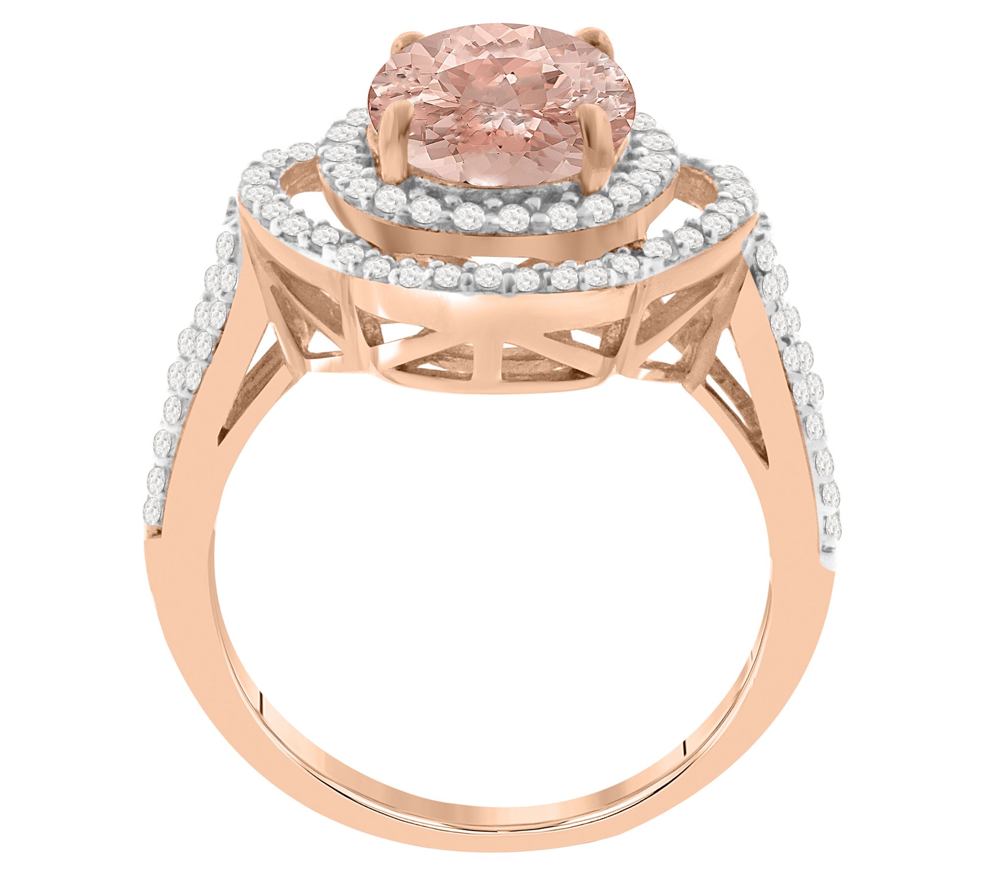 14K Rose Gold-Plated 2.75 cttw Morganite & Wh ite Zircon Ring - QVC.com