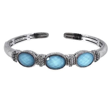 Judith Ripka Sterling and Turquoise Doublet Hinged Cuff - QVC.com
