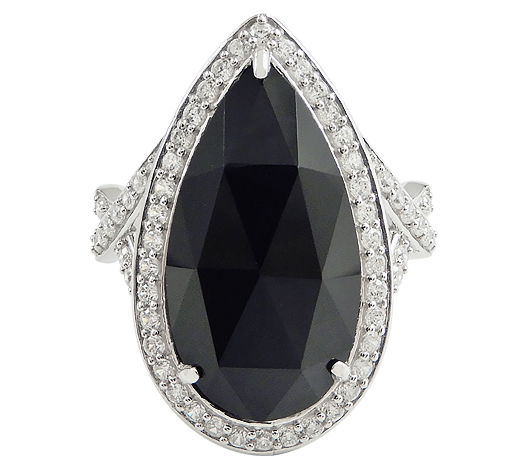 Diamonique Pear Cut Onyx Cocktail Ring, Sterling Silver - QVC.com