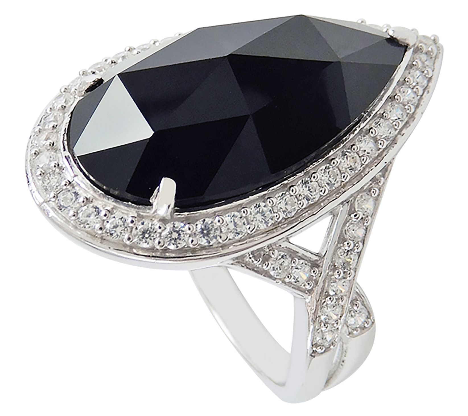 Diamonique Pear Cut Onyx Cocktail Ring, Sterling Silver - QVC.com