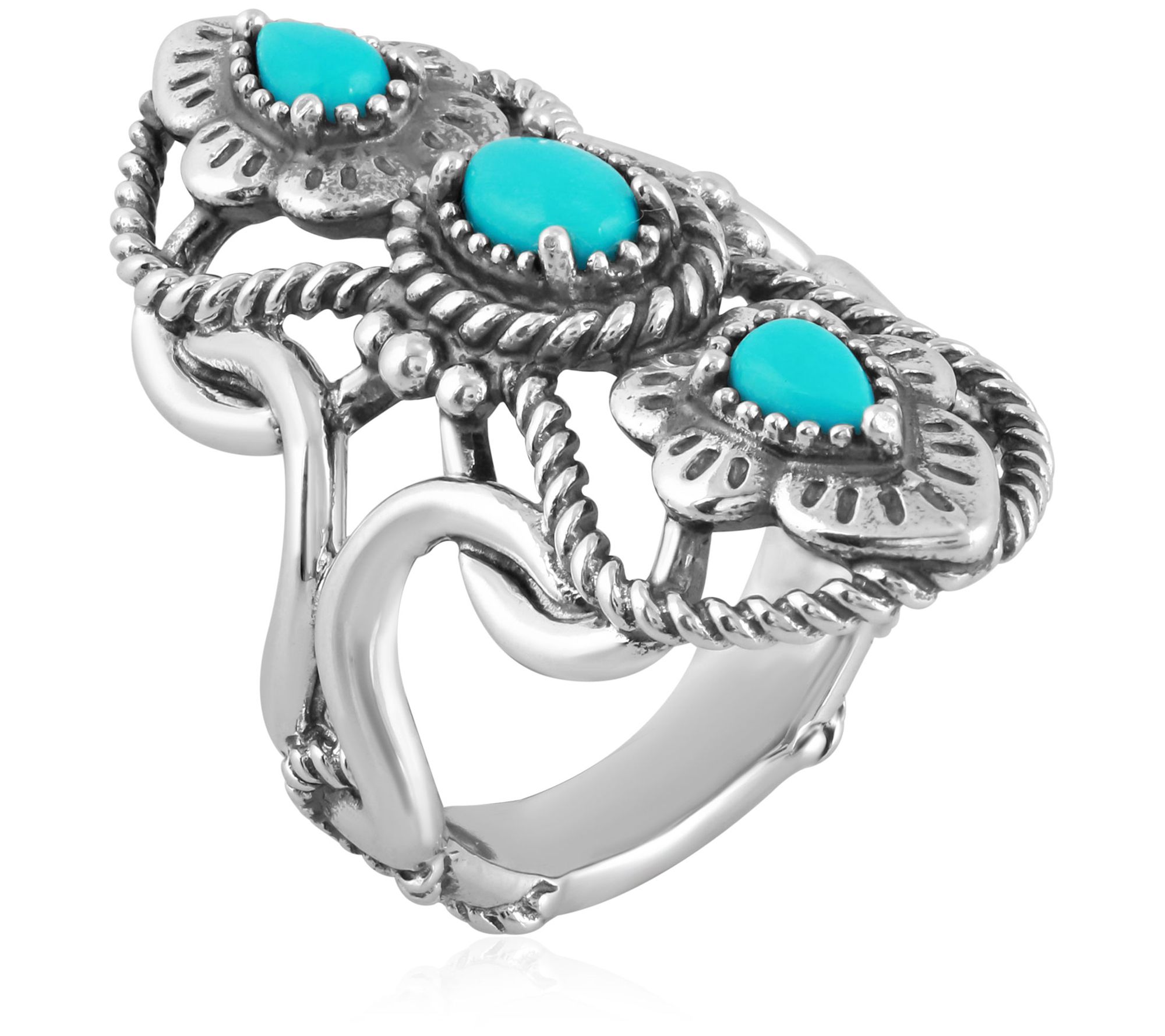 American West Sterling Silver Elongated Gemstone Ring - QVC.com