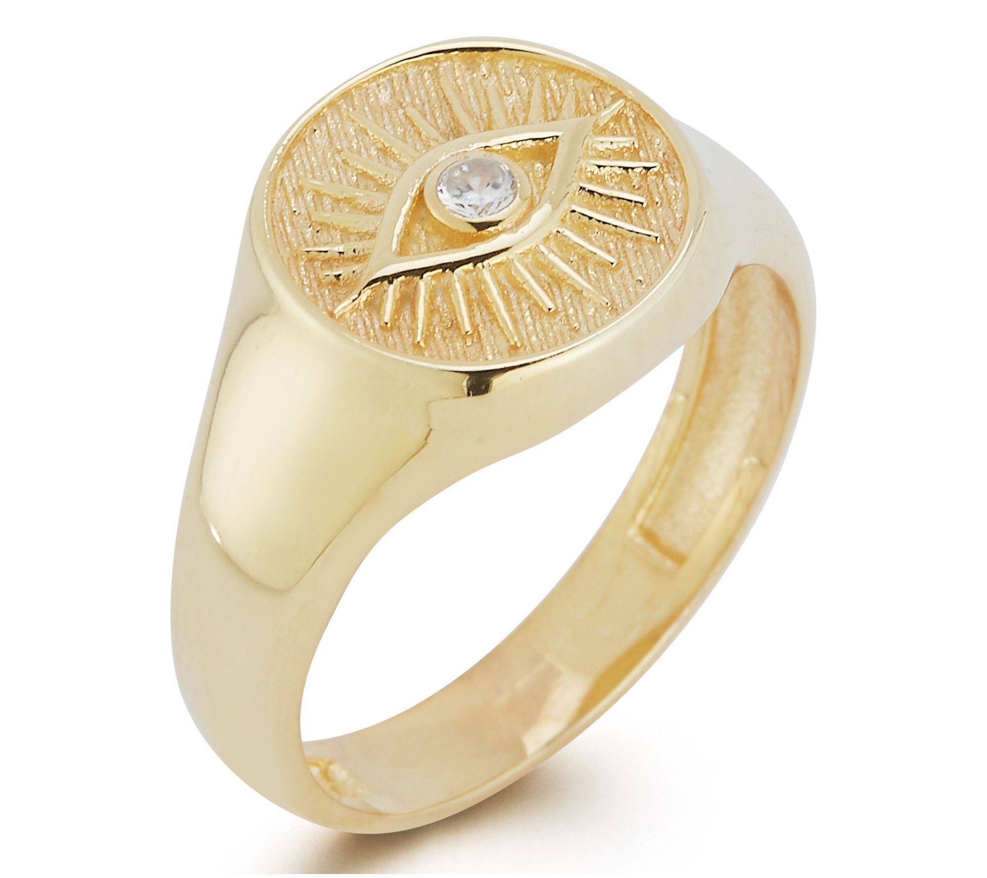 Sterlina Silver Evil Eye Signet Ring, 14K GoldPlated - QVC.com