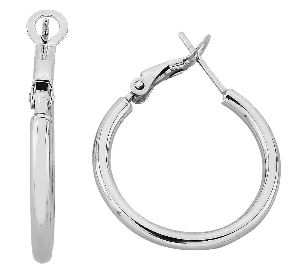 Silver Style 1" Omega Back Hoop Earrings, Sterling - QVC.com