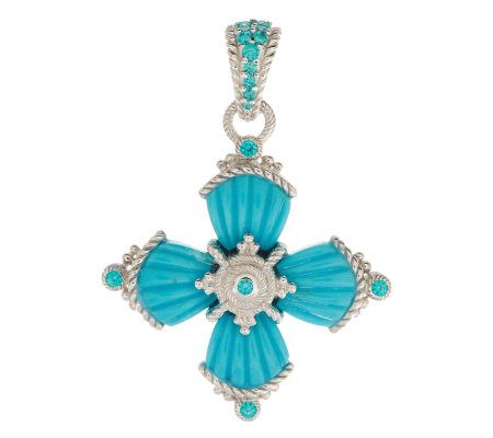 Judith Ripka Sterling Carved Turquoise and Diamonique Cross Enhancer ...