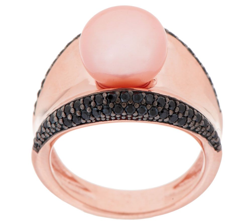 "As Is" Honora Cultured Pearl 10.0mm Black Spinel Concave Bronze Ring ...