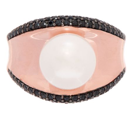 "As Is" Honora Cultured Pearl 10.0mm Black Spinel Concave Bronze Ring ...