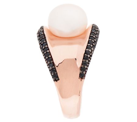 "As Is" Honora Cultured Pearl 10.0mm Black Spinel Concave Bronze Ring ...