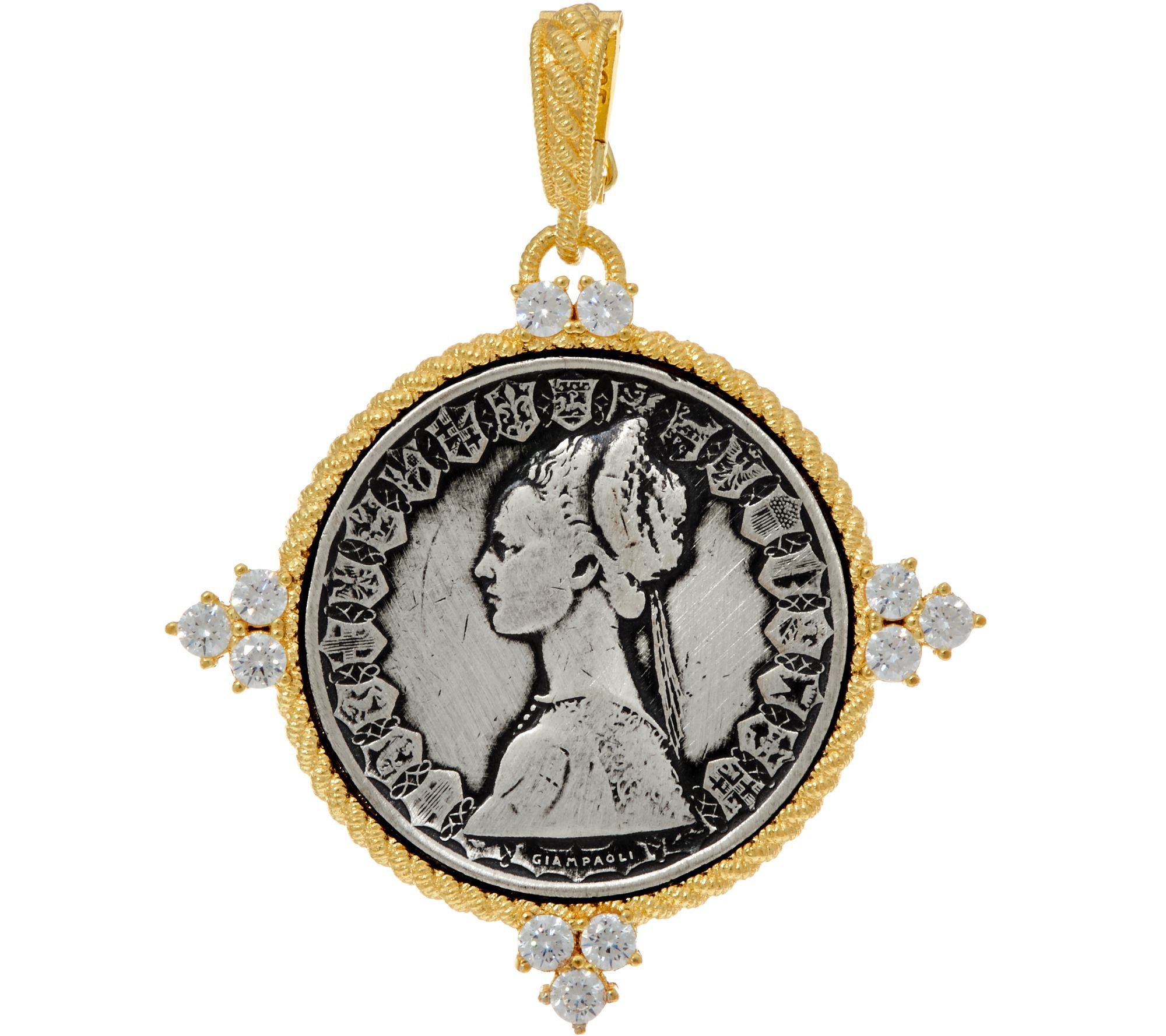 Judith Ripka 14K Clad Verona 500 Lire Enhancer Pendant - QVC.com