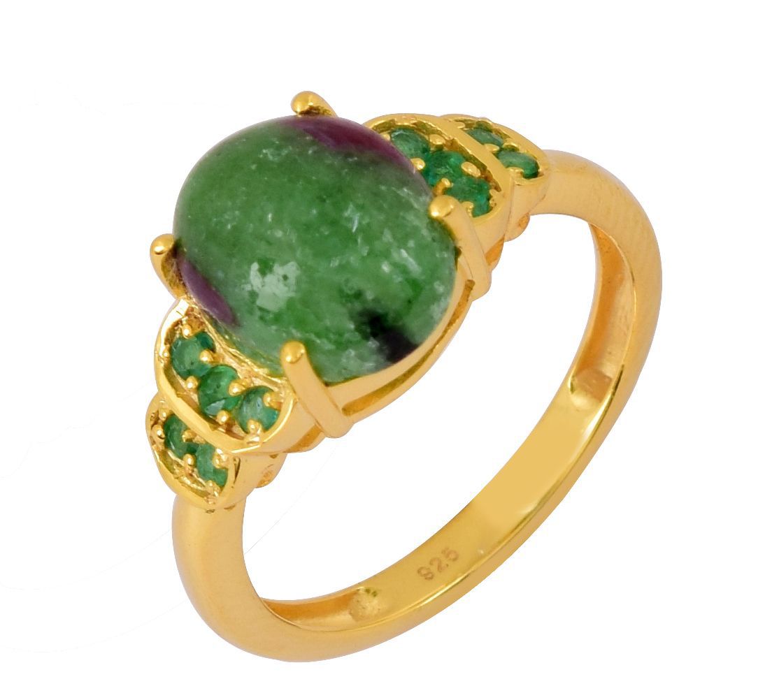 14K Gold Plated 3.50 cttw Ruby Zoisite & Emerald Ring - QVC.com