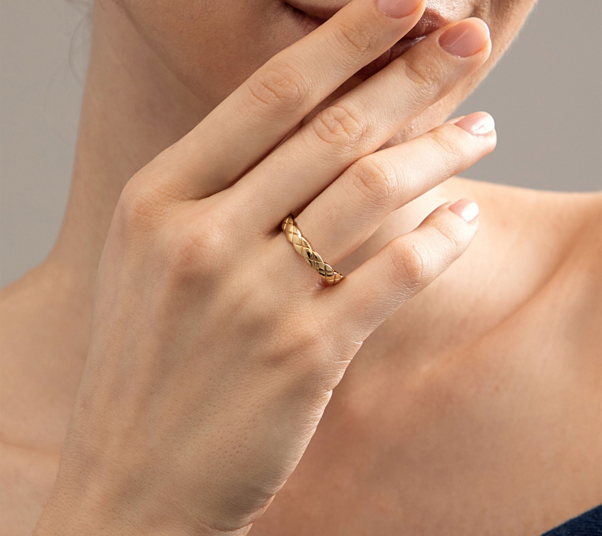 14K Gold Plated Thin Quilted Band Ring - QVC.com