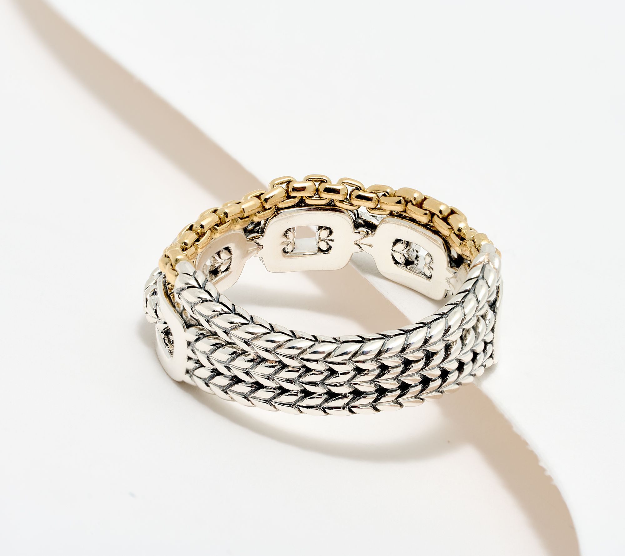 JAI 14K Gold & Sterling Silver Loose Box Chain & Link Ring - QVC.com