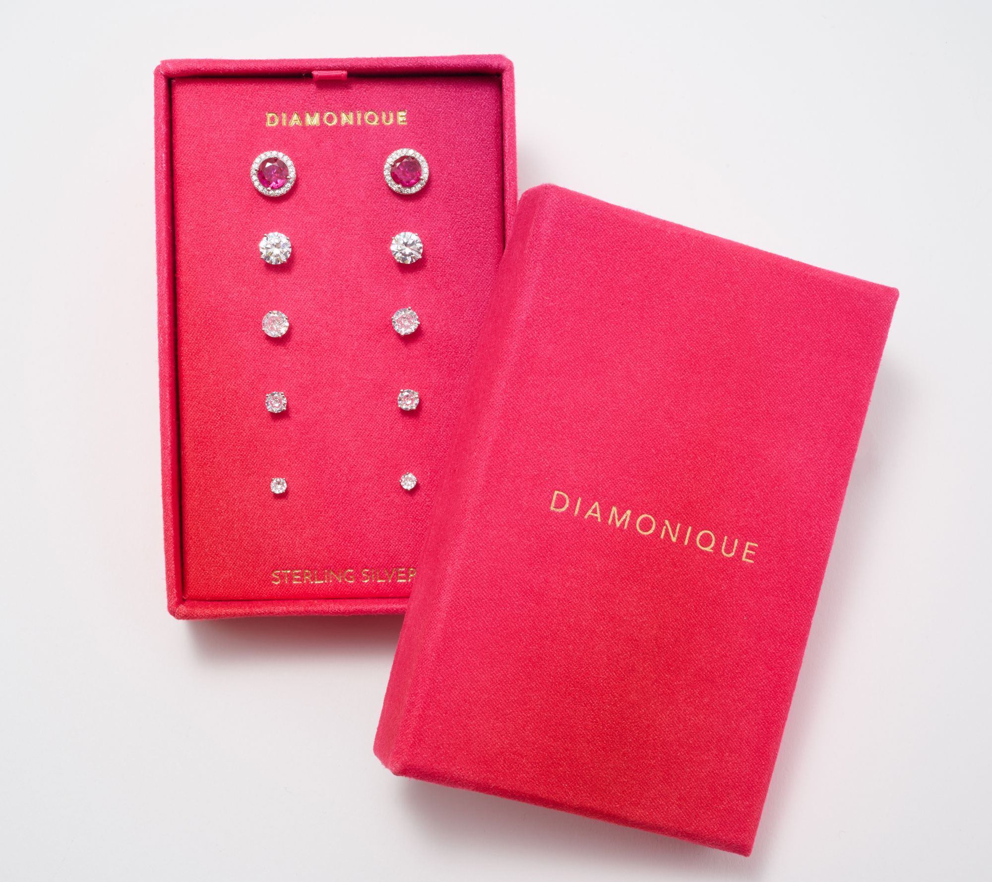 "As Is" Diamonique Set of 5 Round Studs, Sterling Silver - QVC.com