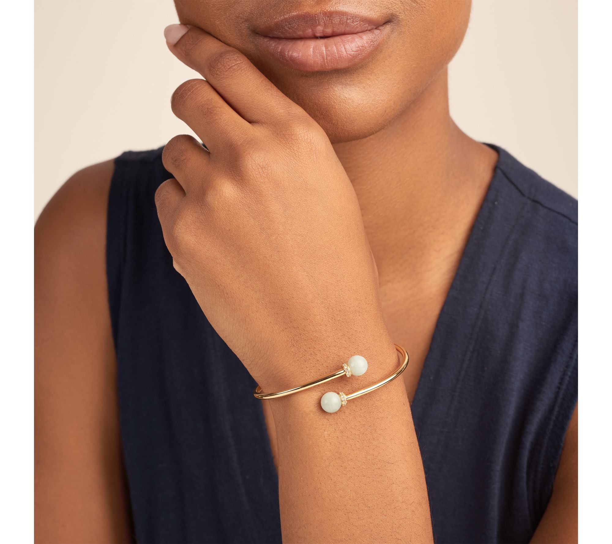 Dynasty Jade & White Sapphire Cuff Bracelet, 18K Gold Plated - QVC.com