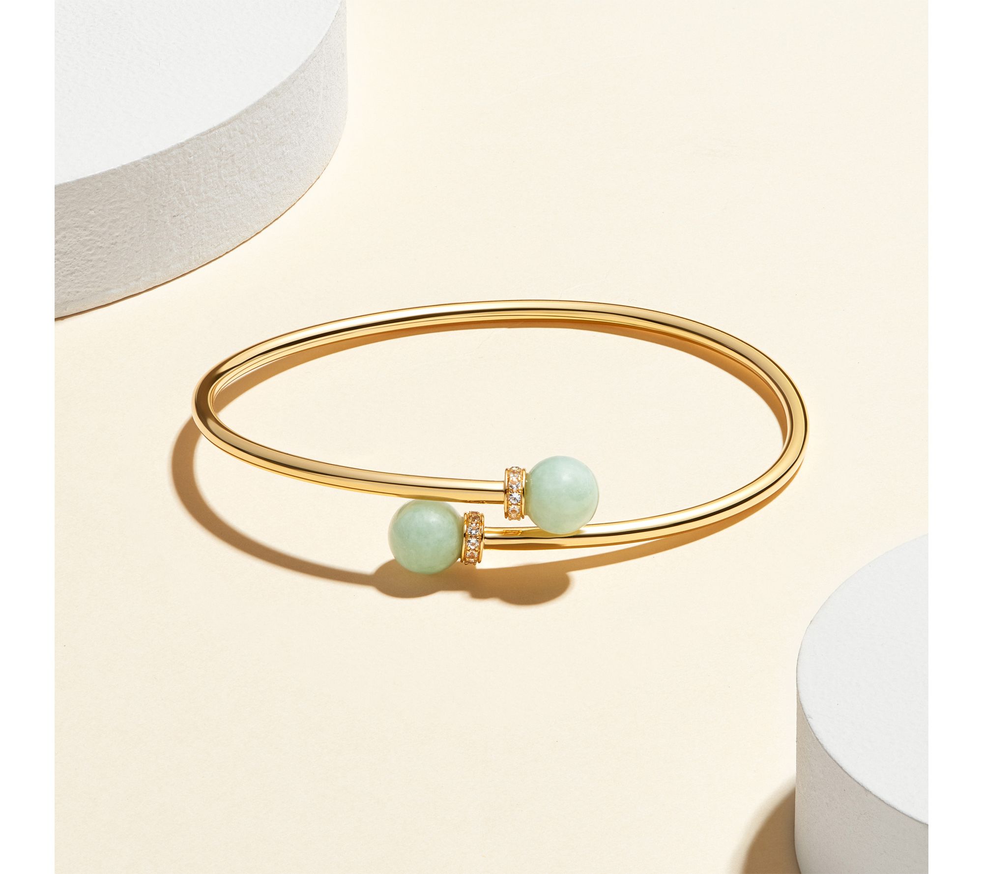 Dynasty Jade & White Sapphire Cuff Bracelet, 18K Gold Plated - QVC.com