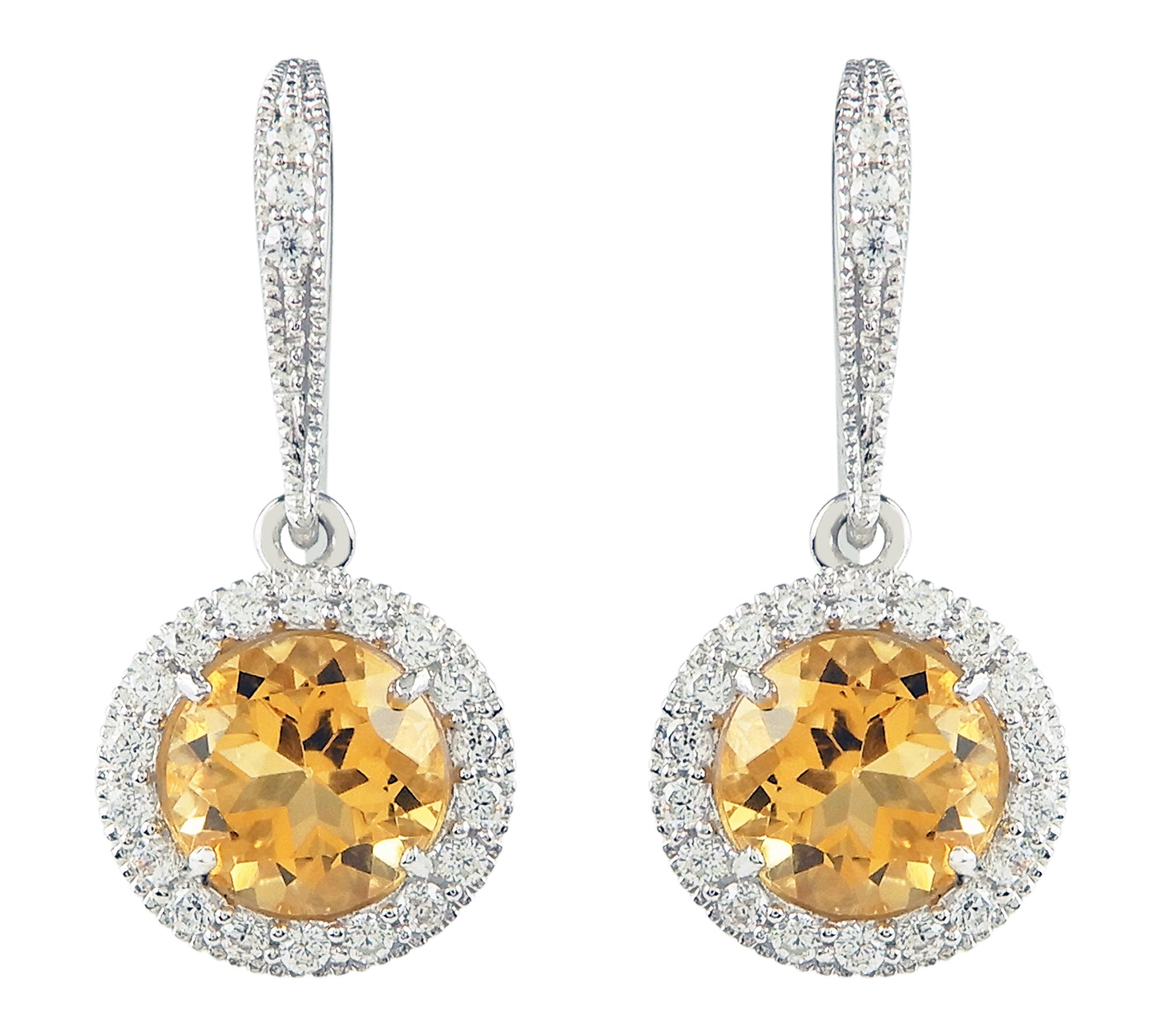 Diamonique Halo & Citrine Drop Earrings, Sterling Silver - QVC.com