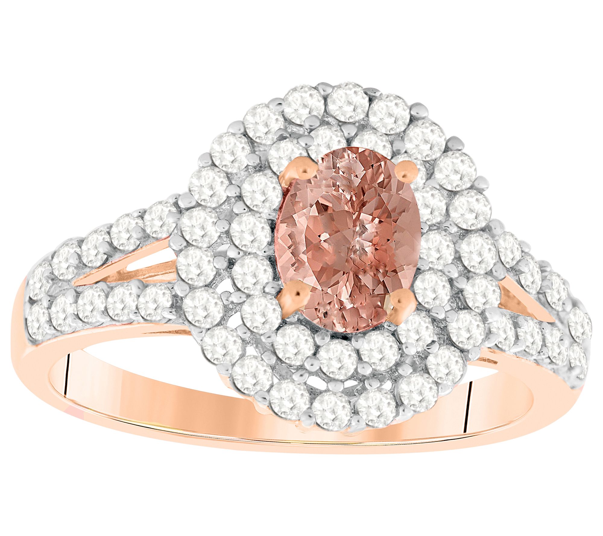 14K Rose Gold-Plated 1.75 cttw Morganite & White Zircon Ring - QVC.com