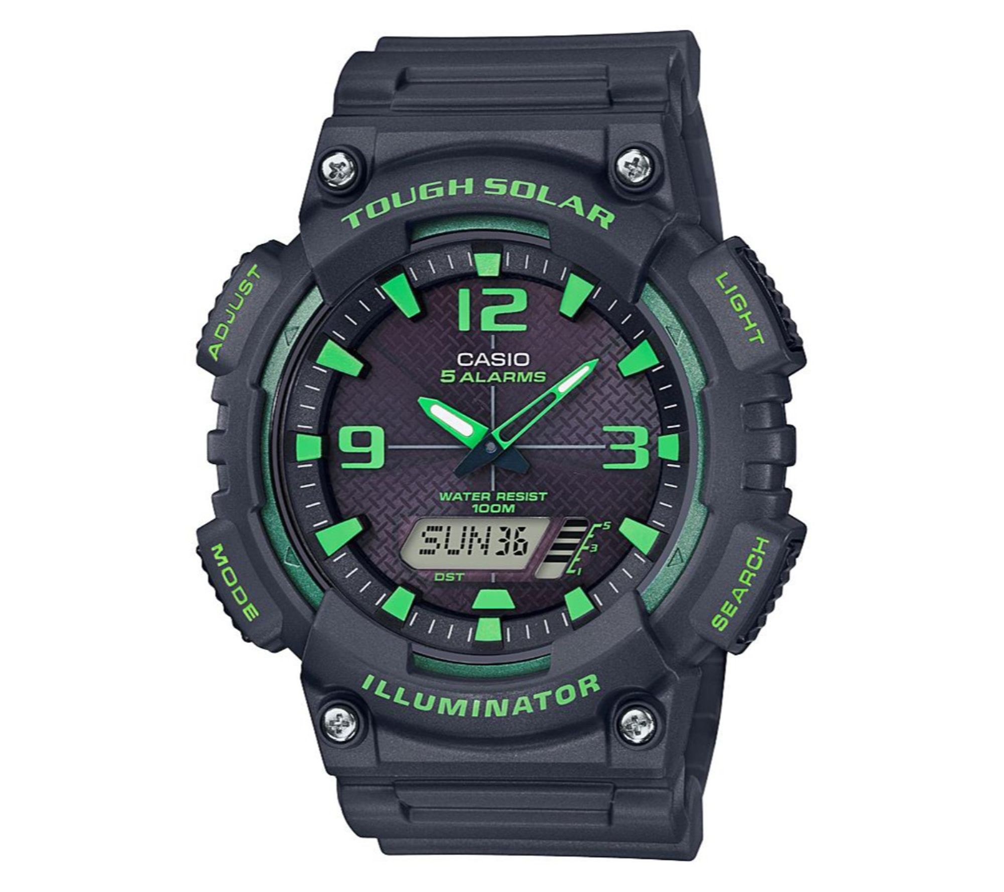 Casio Men's Solar-Powered Analog/Digital Watch,Gray/Green - QVC.com