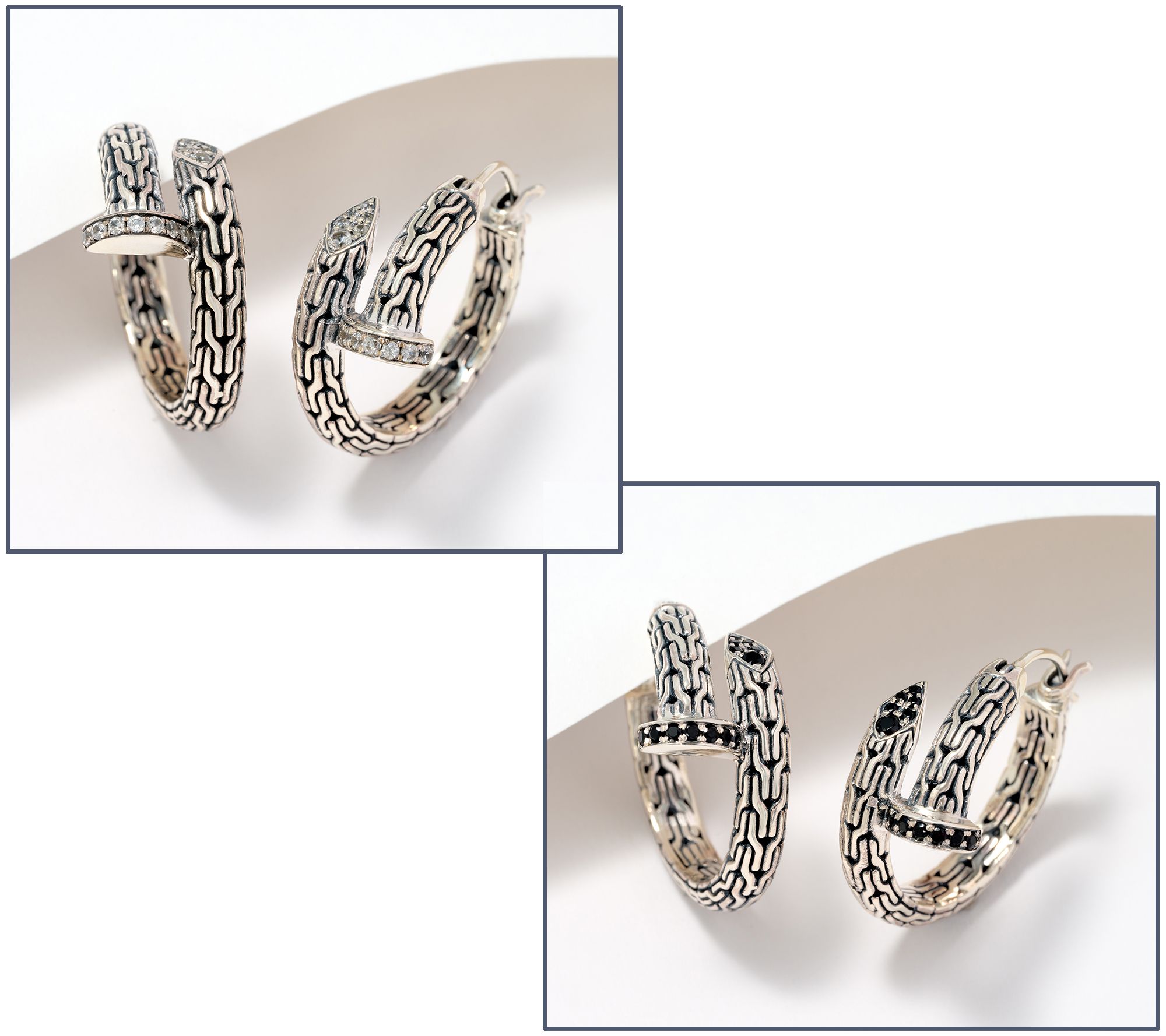 Artisan Crafted by Robert Manse Black or White Spinel Nail Hoops, SS - QVC.com