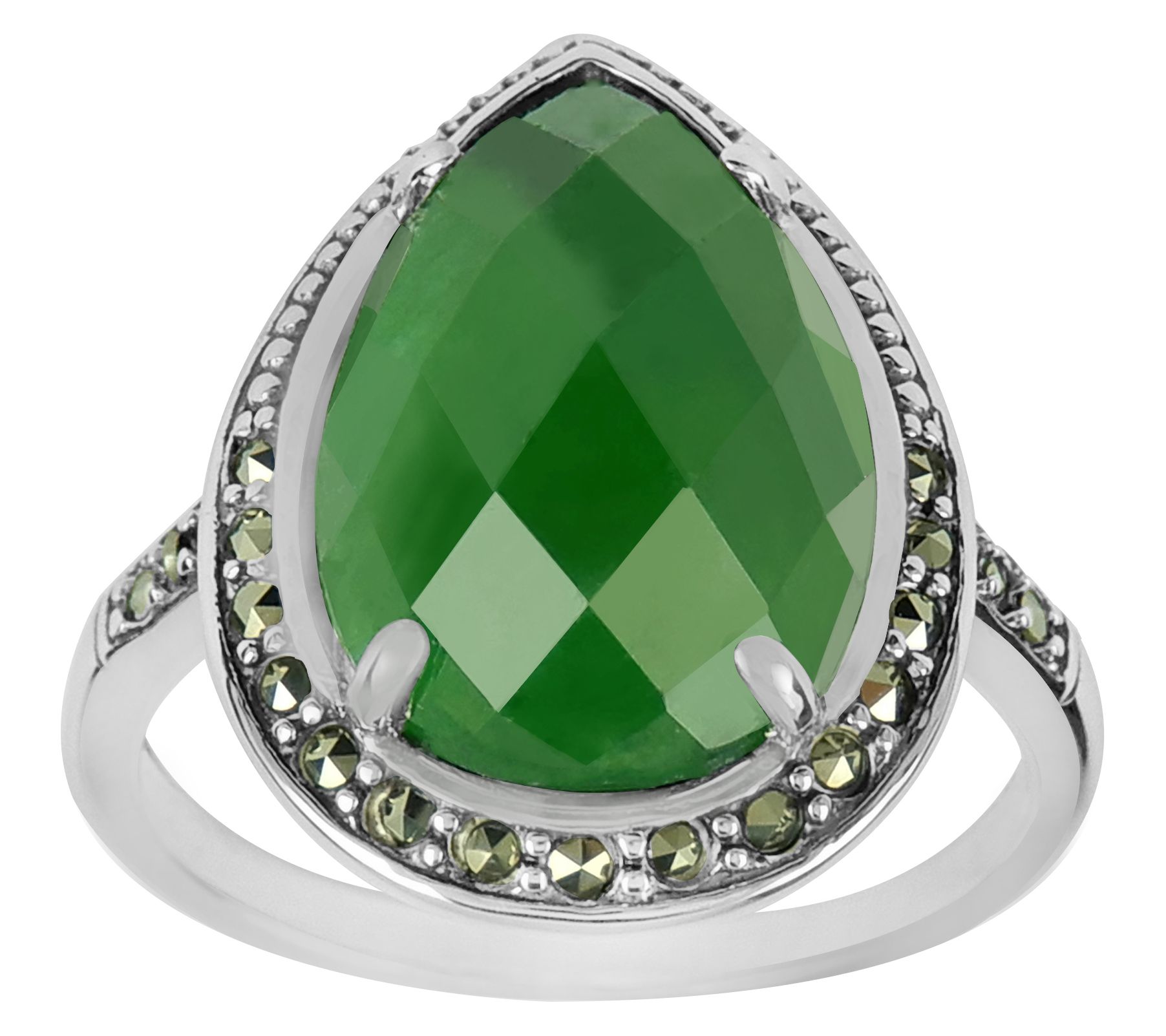 Suspicion Sterling Silver Jade & Marcasite PearHalo Ring - QVC.com
