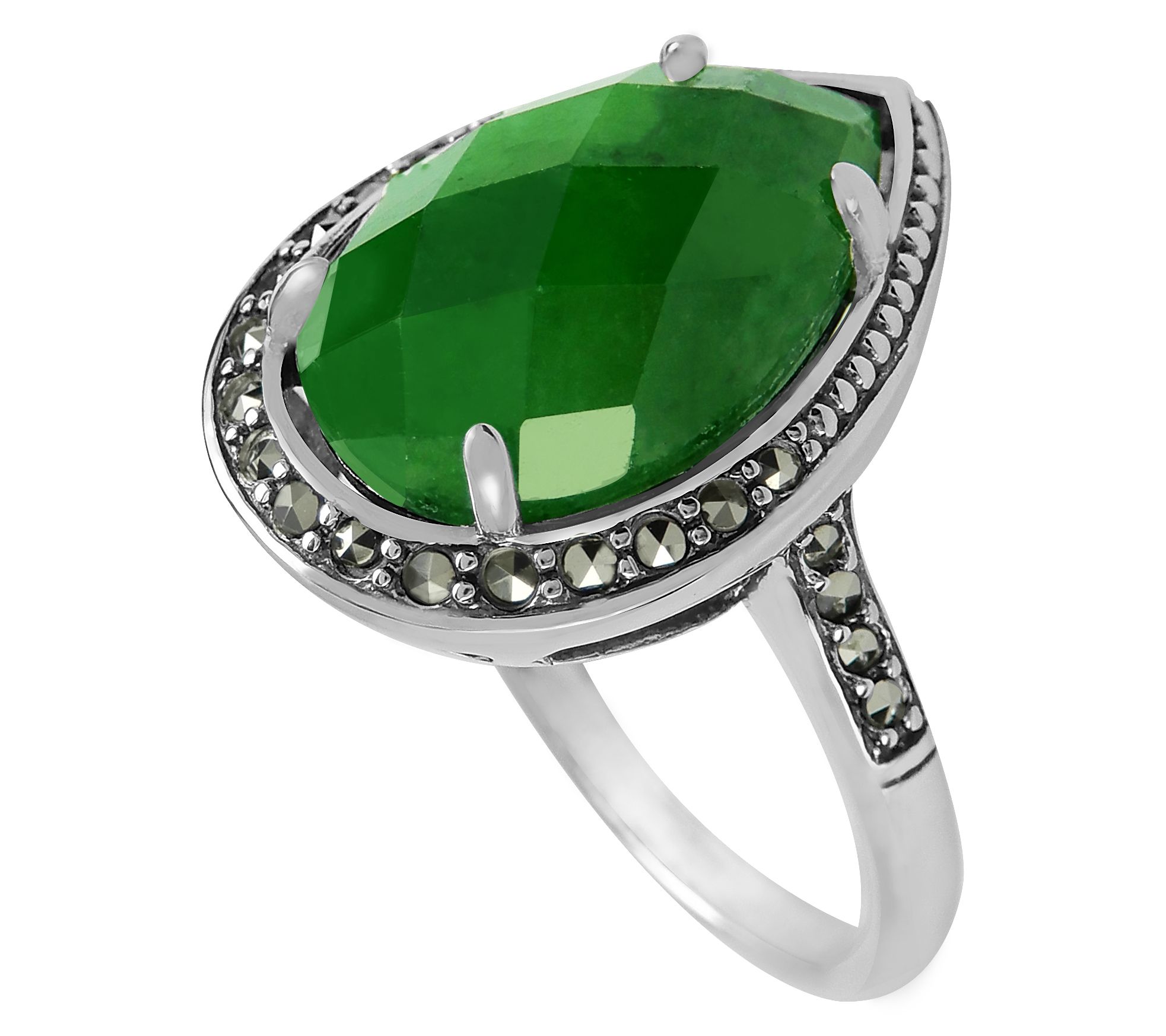 Suspicion Sterling Silver Jade & Marcasite PearHalo Ring - QVC.com