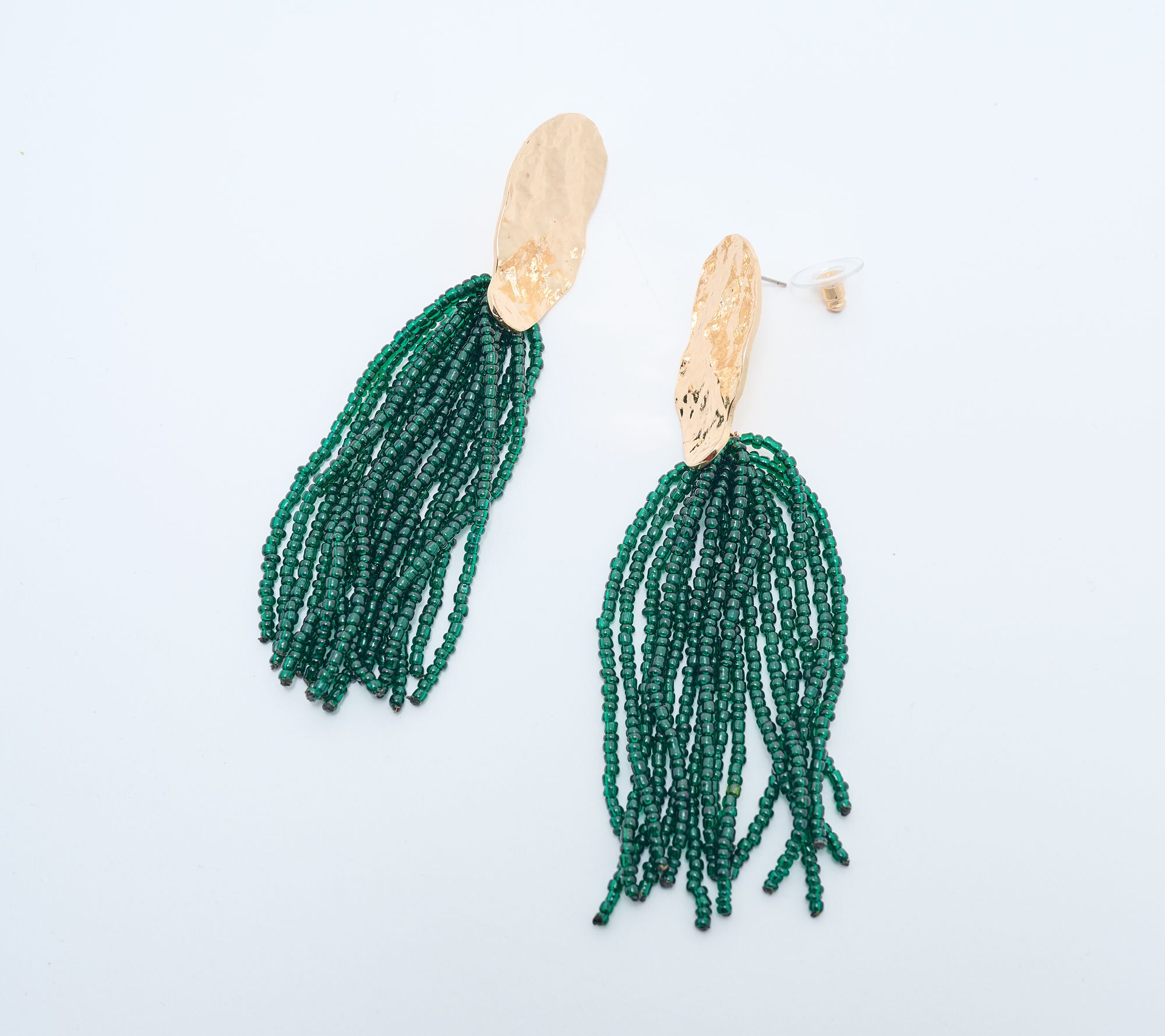 Susan Graver Hammered Oval and Seed Bead Earrings - QVC.com