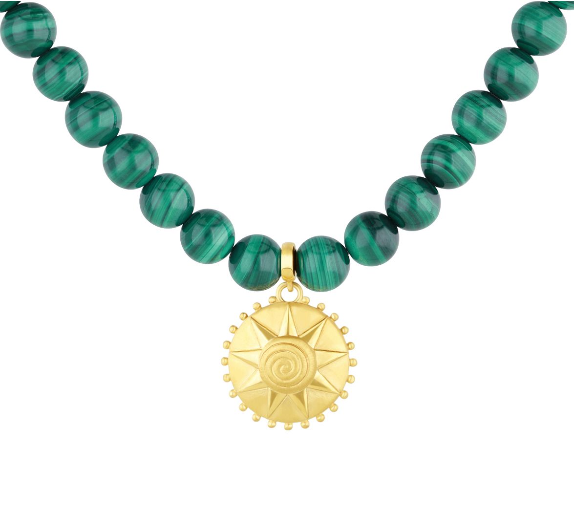 Elyse Ryan 14K Gold Clad Malachite Bead Joy Necklace - QVC.com