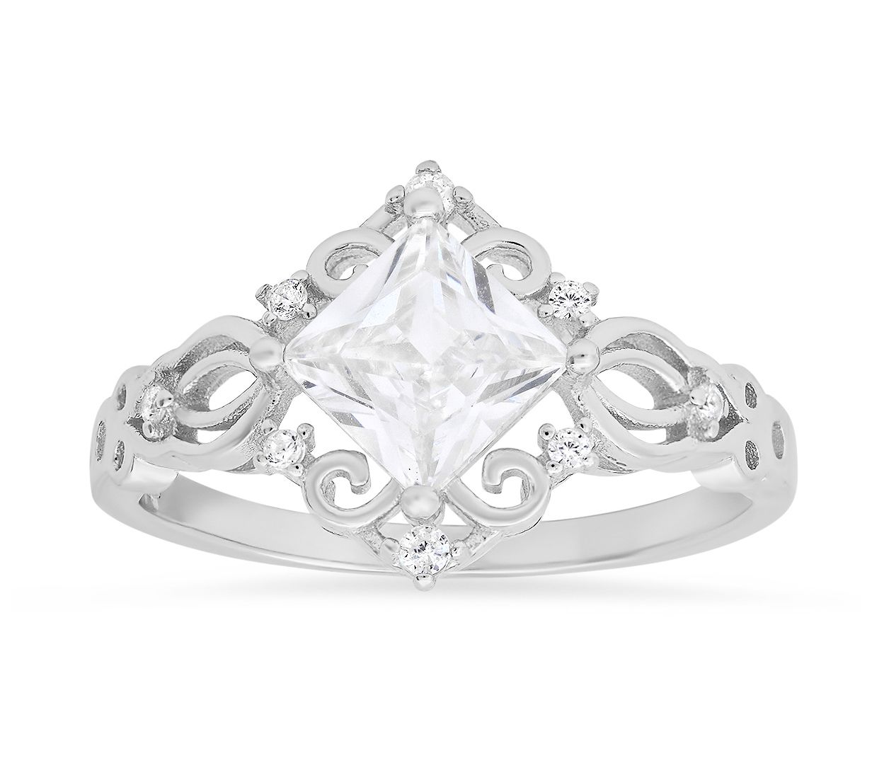 Sterling Silver Princess-Cut Filigree Ring - QVC.com