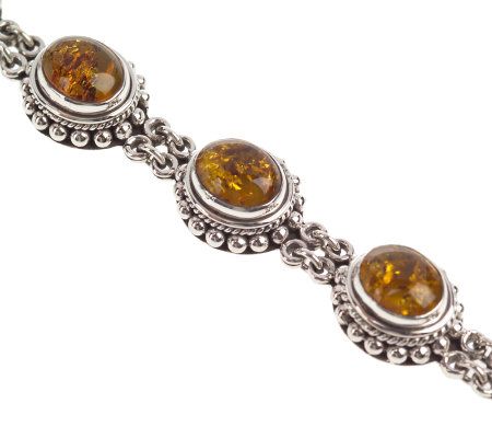Artisan Crafted Sterling and Amber Adjustable Bracelet - QVC.com
