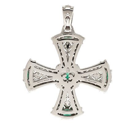 Judith Ripka 0.95 ct Emerald & Diamonique Pia Estate Cross Enhancer ...
