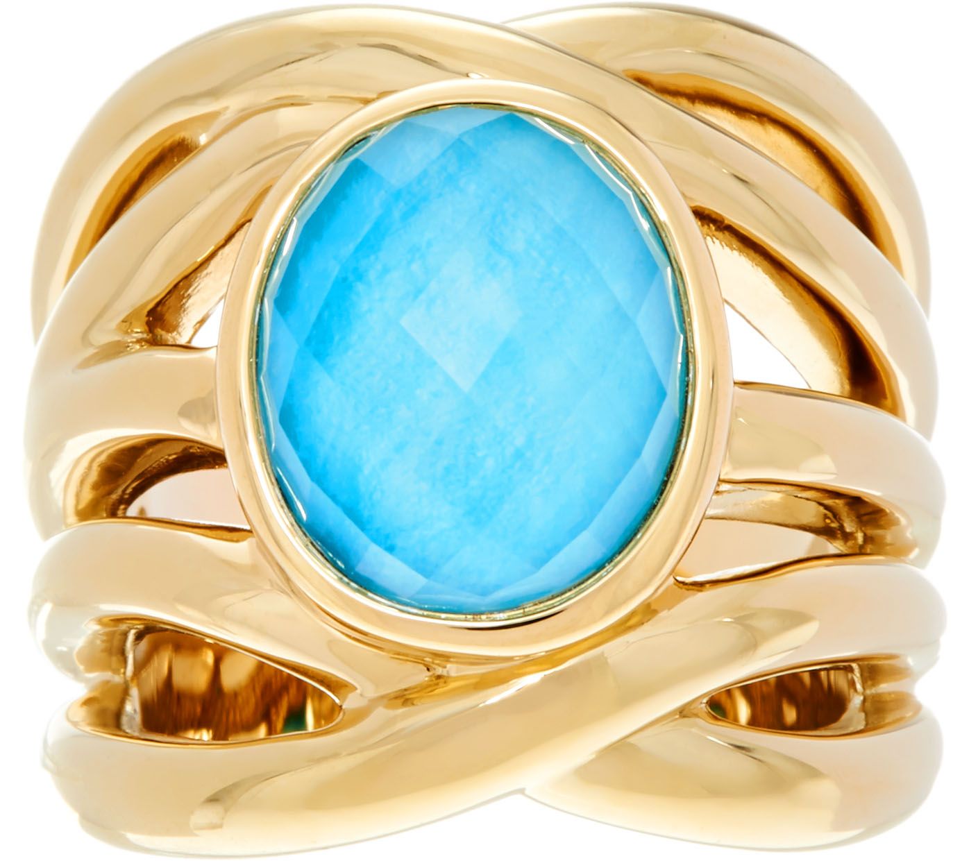 "As Is" 14K Gold Oval Gemstone Cross Over Design Ring - QVC.com