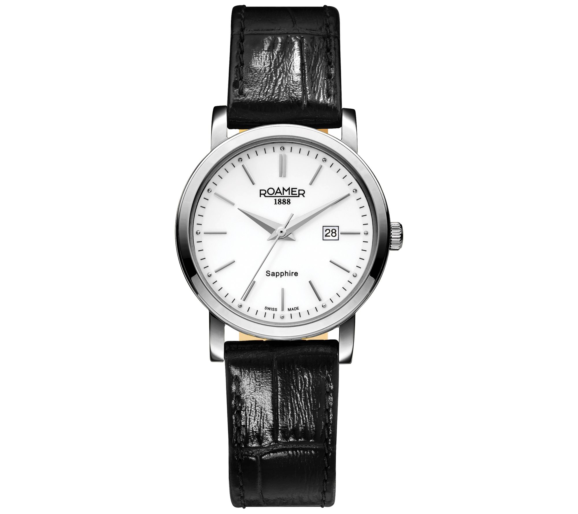 Roamer Women's Black Leather Band Watch - QVC.com