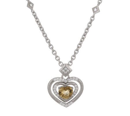 Judith Ripka Sterling 3.50ct ChampagneQuartz Heart Enhancer w/18" Chain ...