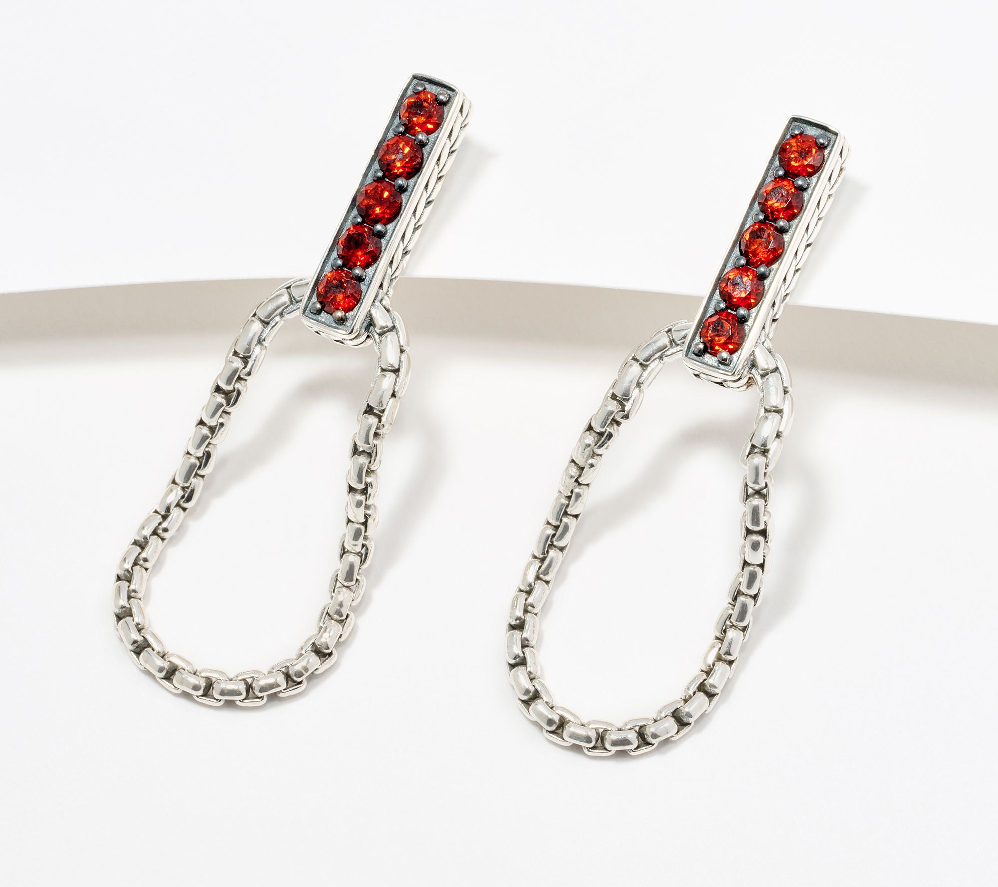 JAI Sterling Silver Gemstone & Box Chain Drop Earrings - QVC.com