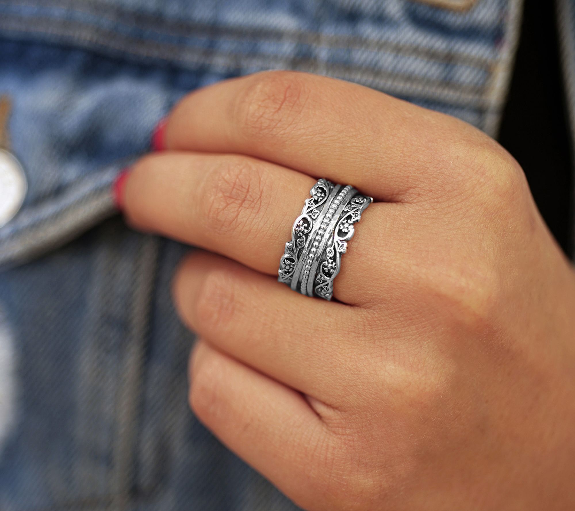 "As Is" Or Paz Floral Lace Sterling Silver Spinner Ring, 8.5g - QVC.com