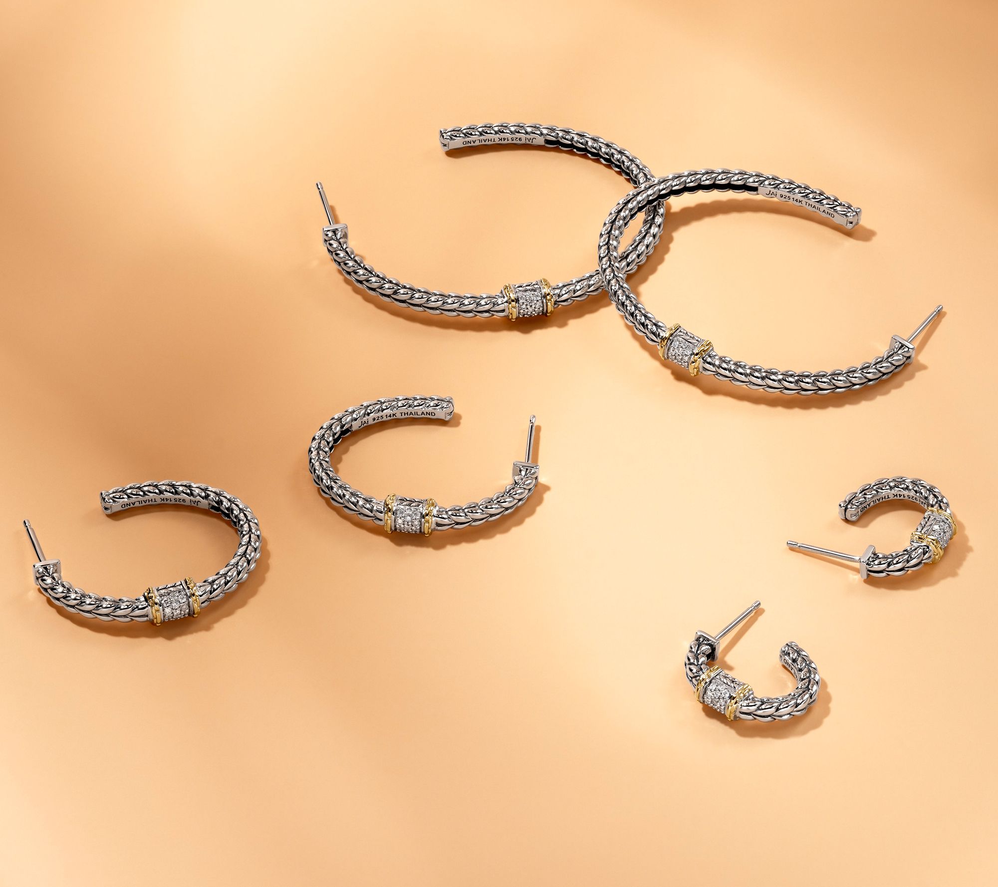 JAI 14K & Sterling Silver Choice of Size Diamond Hoop Earrings - QVC.com