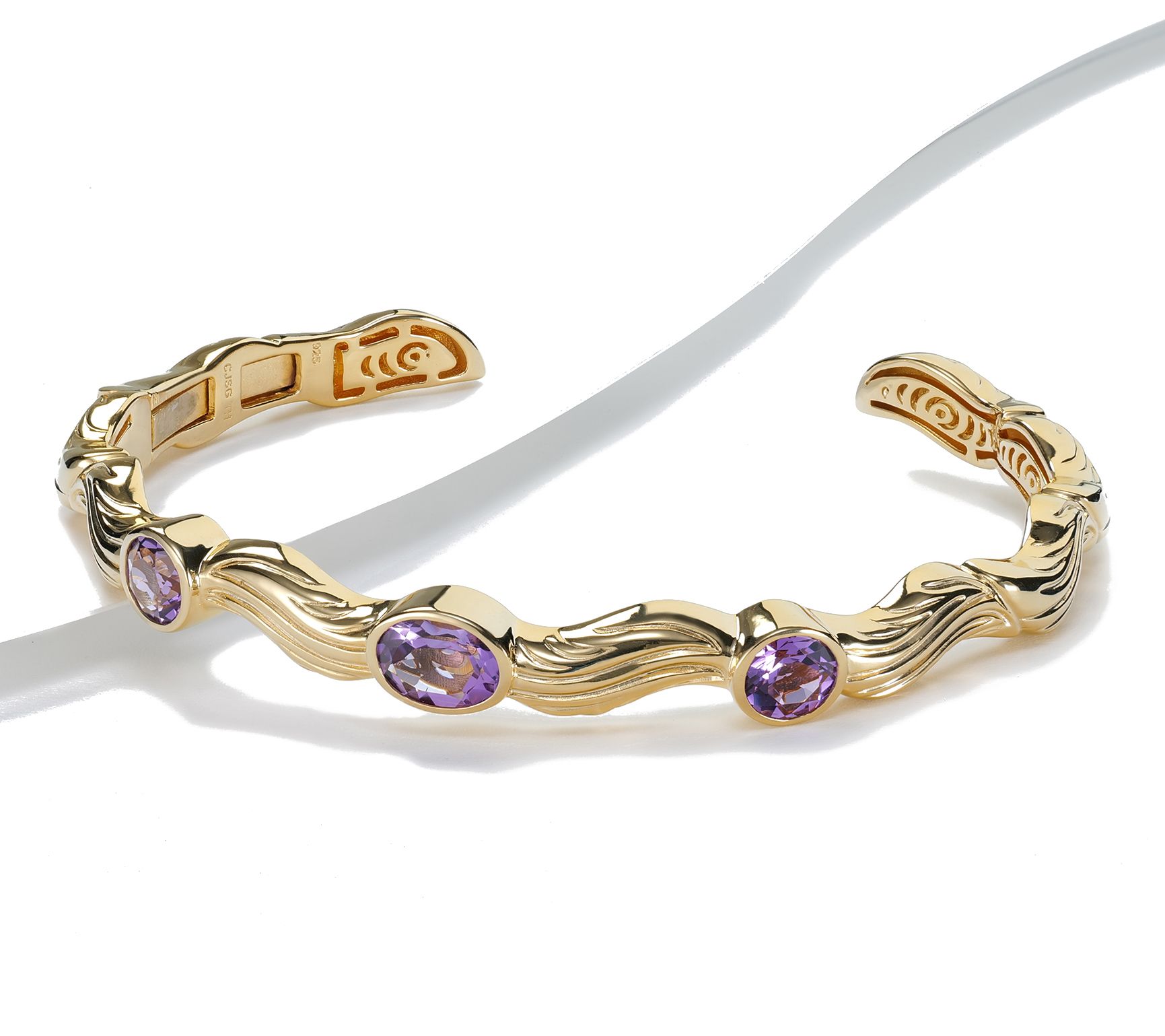 Christian James x Scott Grimes 14K Clad Gemstone Ripple Cuff - QVC.com