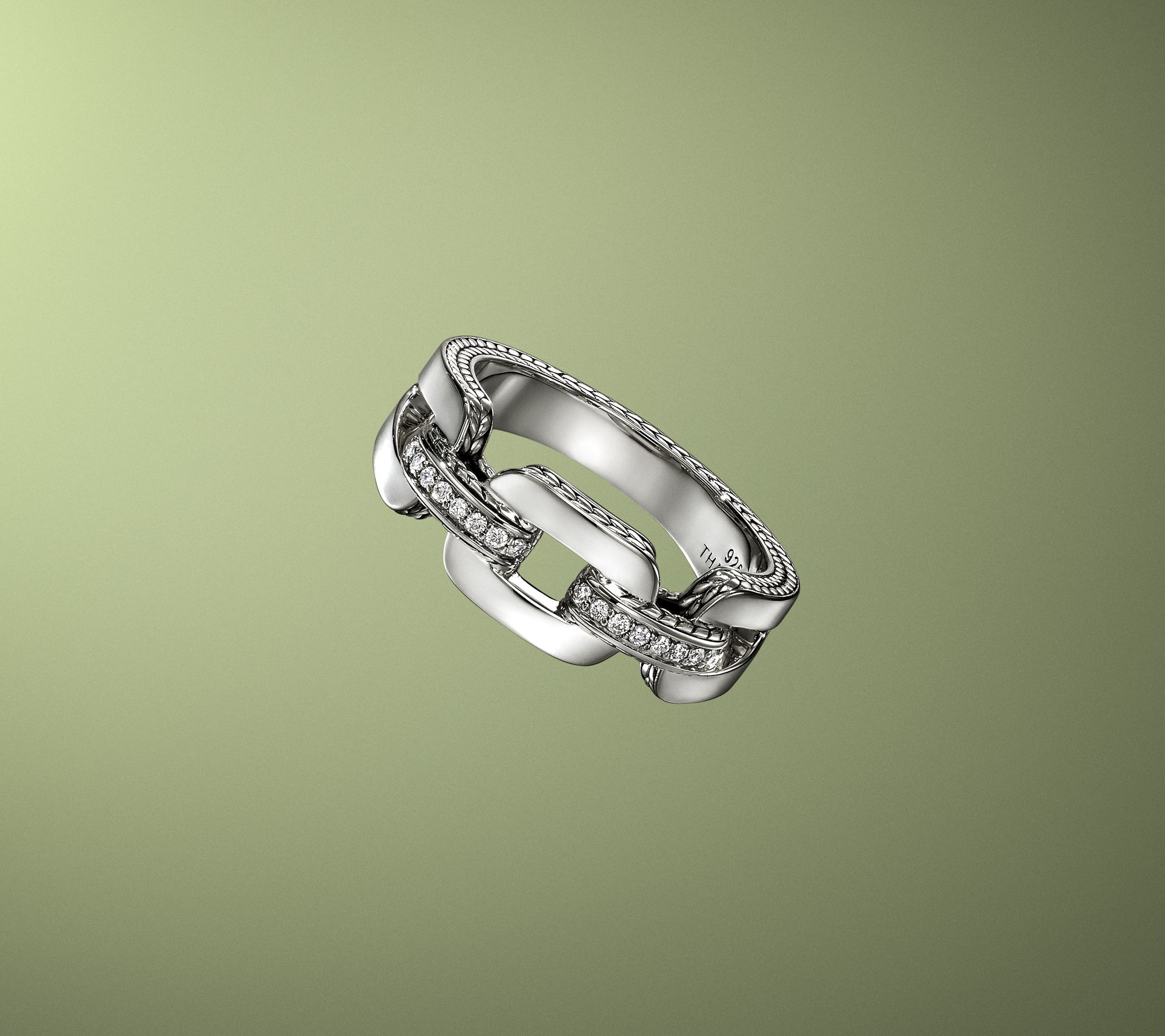 JAI Sterling Silver Pave Diamond Link Ring - QVC.com