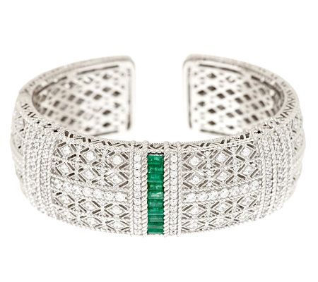 Judith Ripka Sterling 1.0 ct Emerald & Diamonique Pia Estate Cuff - QVC.com