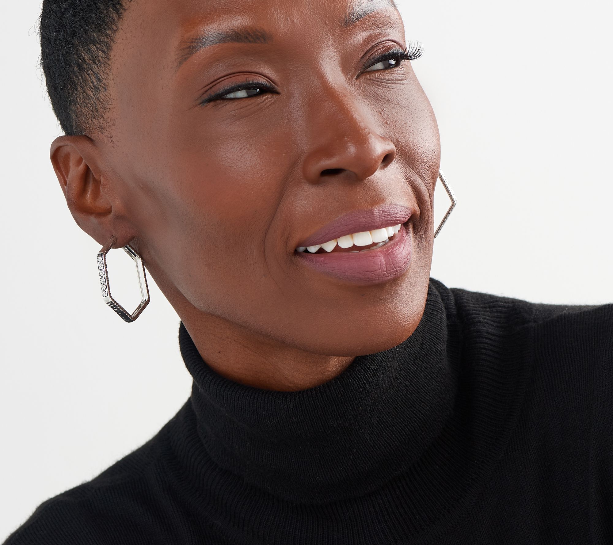 JAI Sterling Silver Geometric Textured 1-1/2" Hoop Earrings - QVC.com