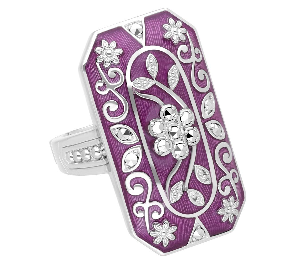 Dallas Prince Sterling Raspberry Enamel ChromeMarcasite Ring - QVC.com