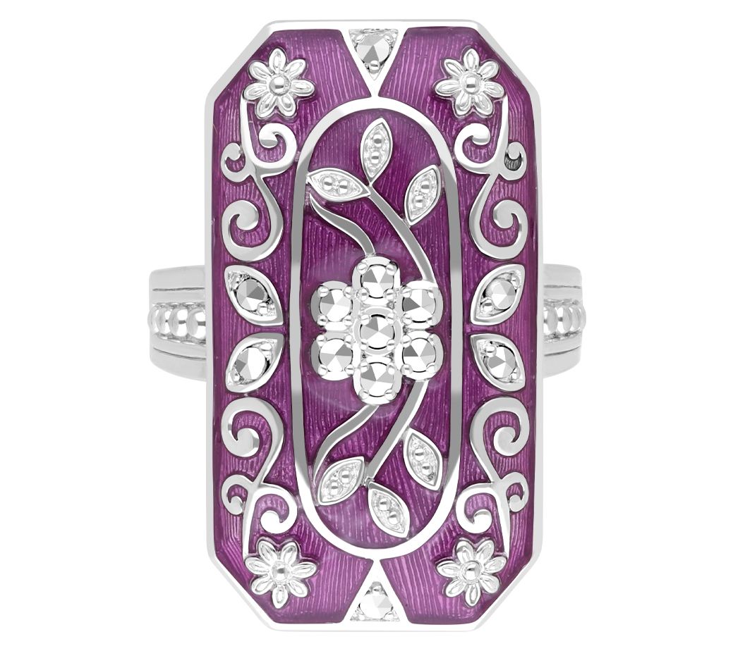 Dallas Prince Sterling Raspberry Enamel ChromeMarcasite Ring - QVC.com