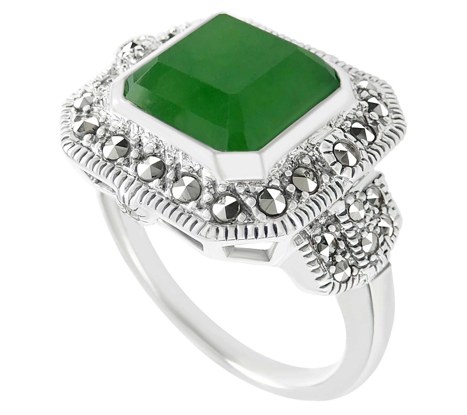 Suspicion Sterling Silver Jade& Marcasite Cocktail Ring - QVC.com