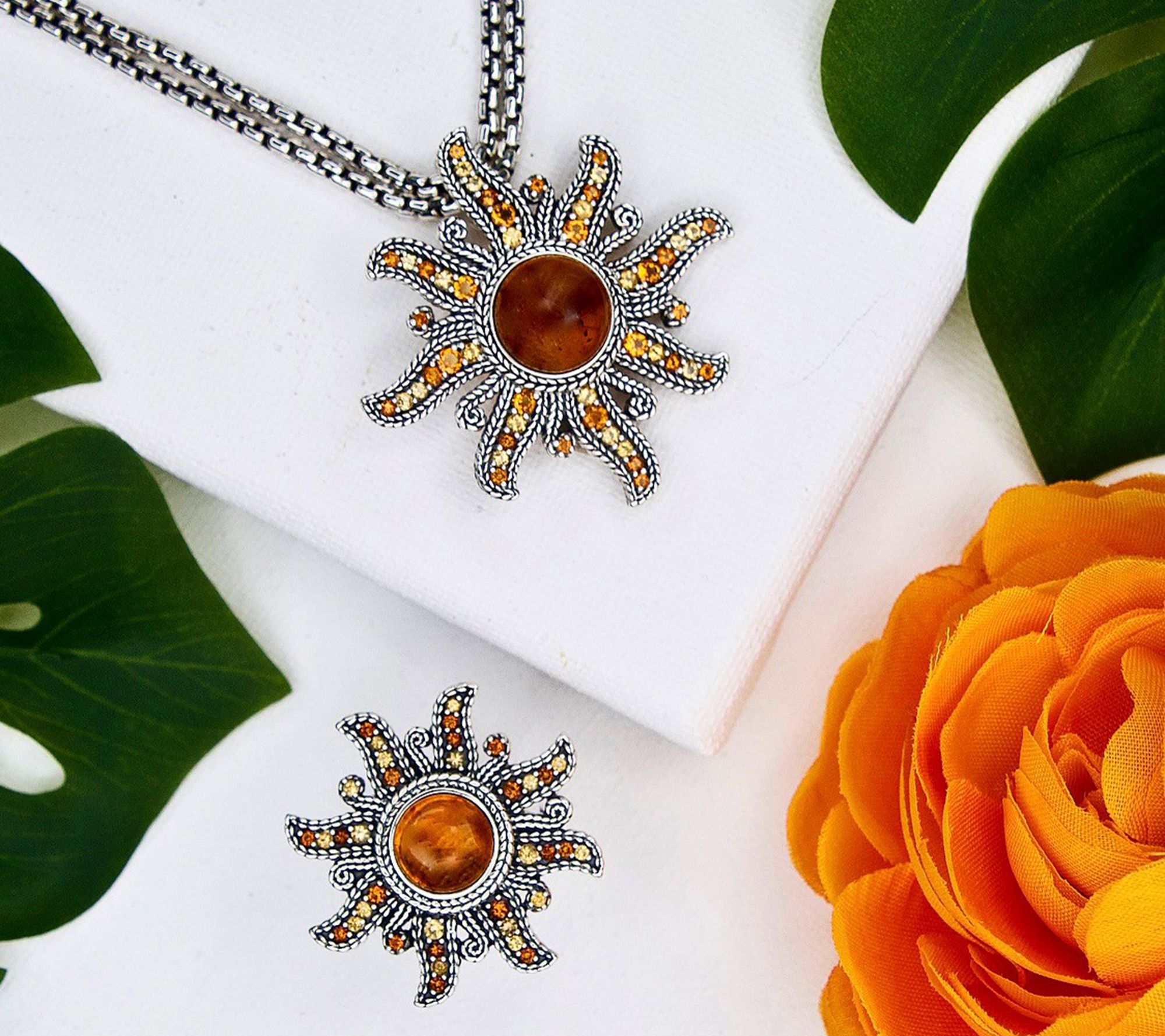 "As Is" JAI Sterling Silver Amber Sun Ring - QVC.com