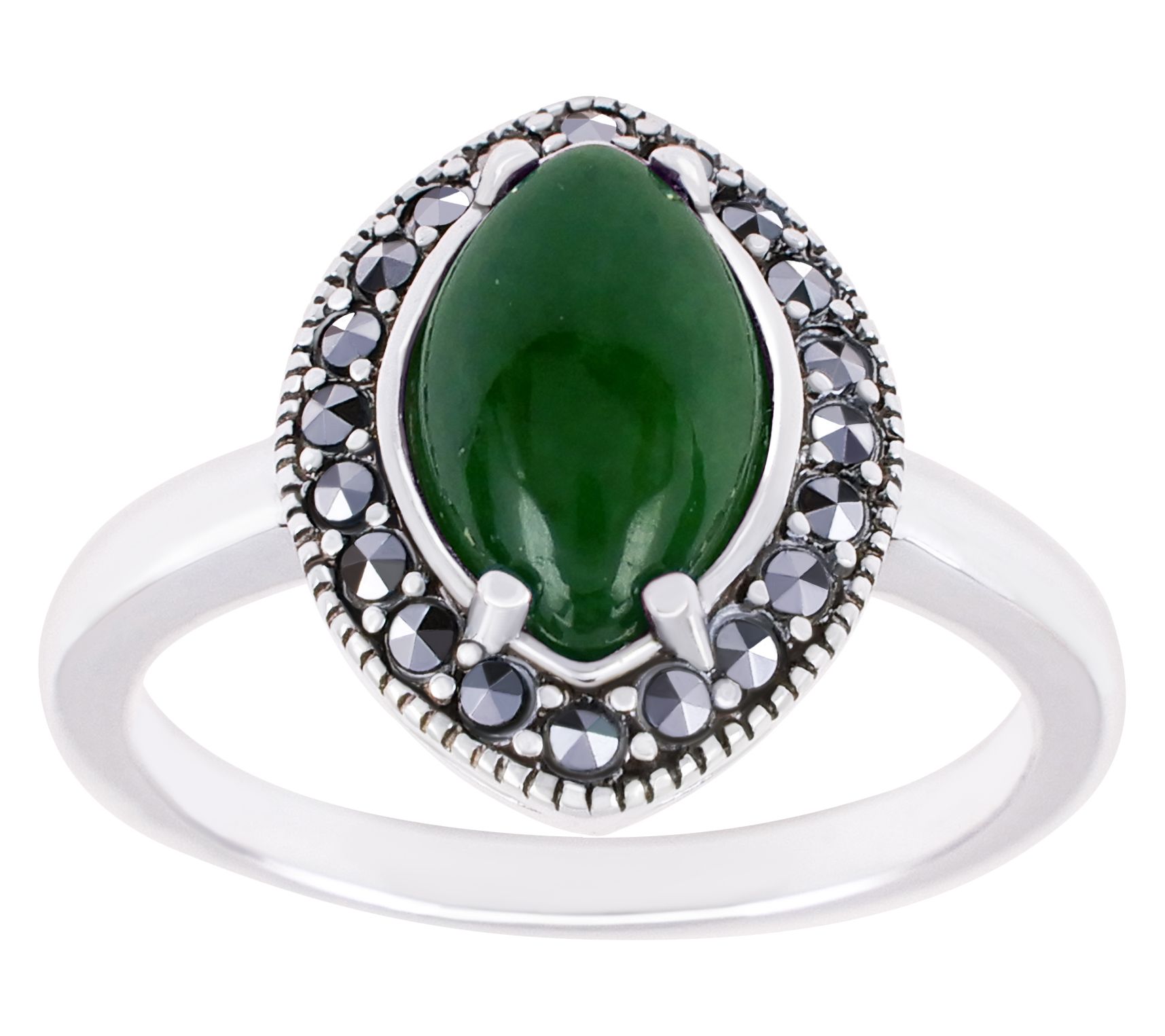 Suspicion Sterling Silver Jade& Marcasite Marquise Halo Ring - QVC.com