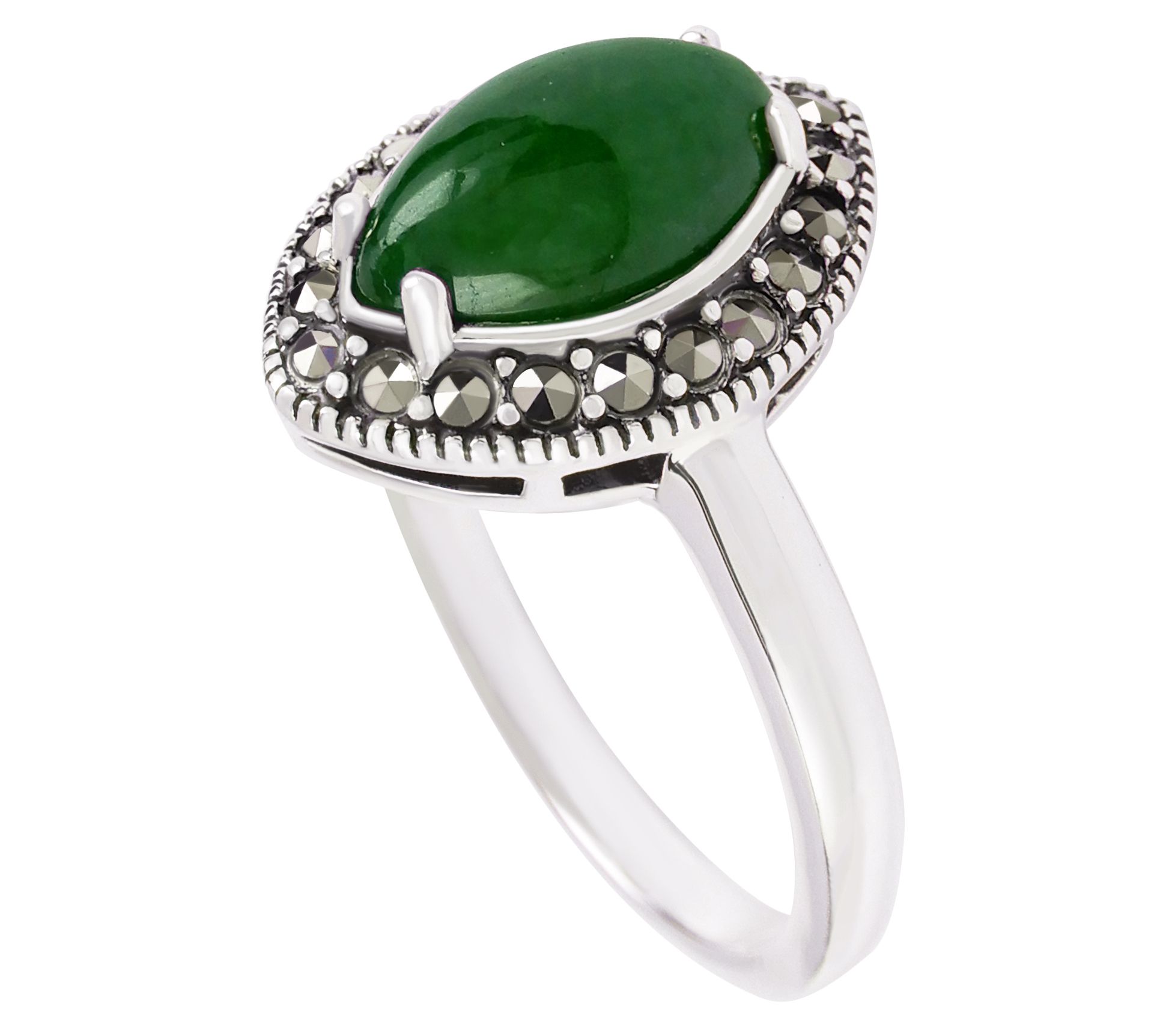 Suspicion Sterling Silver Jade& Marcasite Marquise Halo Ring - QVC.com