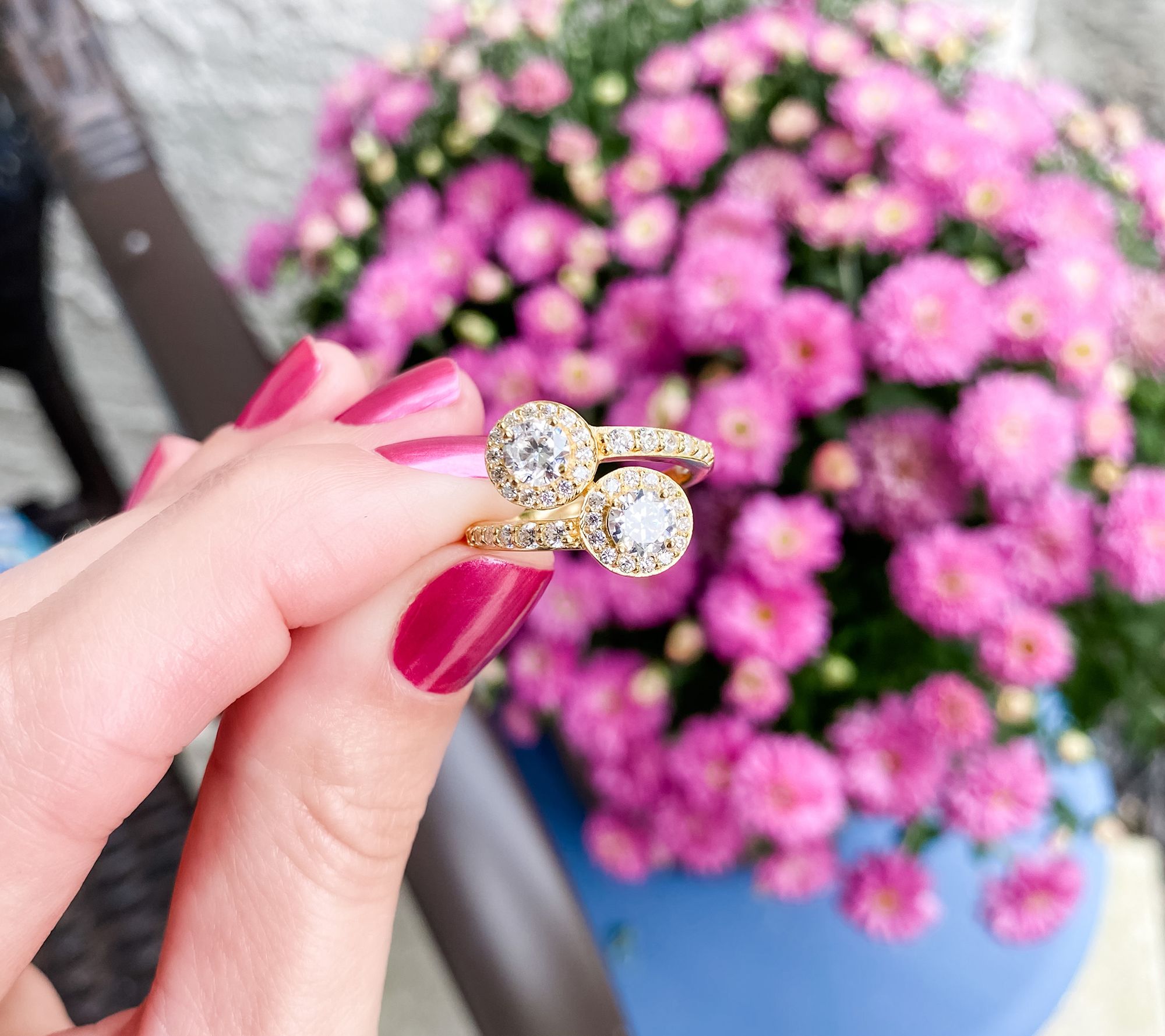 "As Is" Diamonique x Amy Stran Halo Bypass Ring, Gold Plated - QVC.com